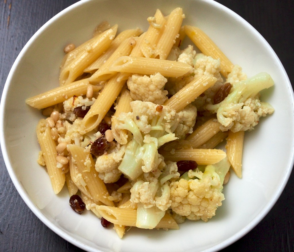 Pasta with Cauliflower, Anchovies, Saffron, Pine Nuts & Raisins | Jono ...