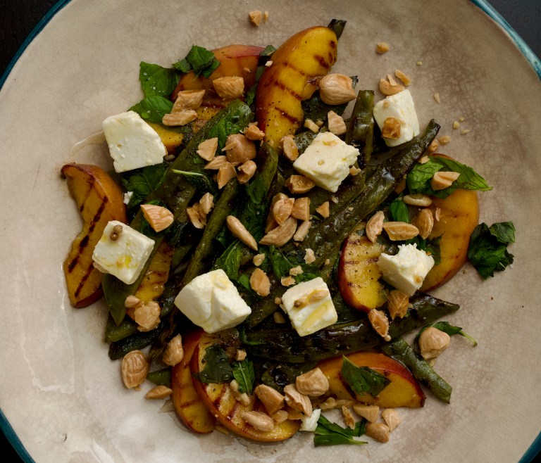 Barbecued Peaches & Runner Beans | Jono & Jules do food & wine